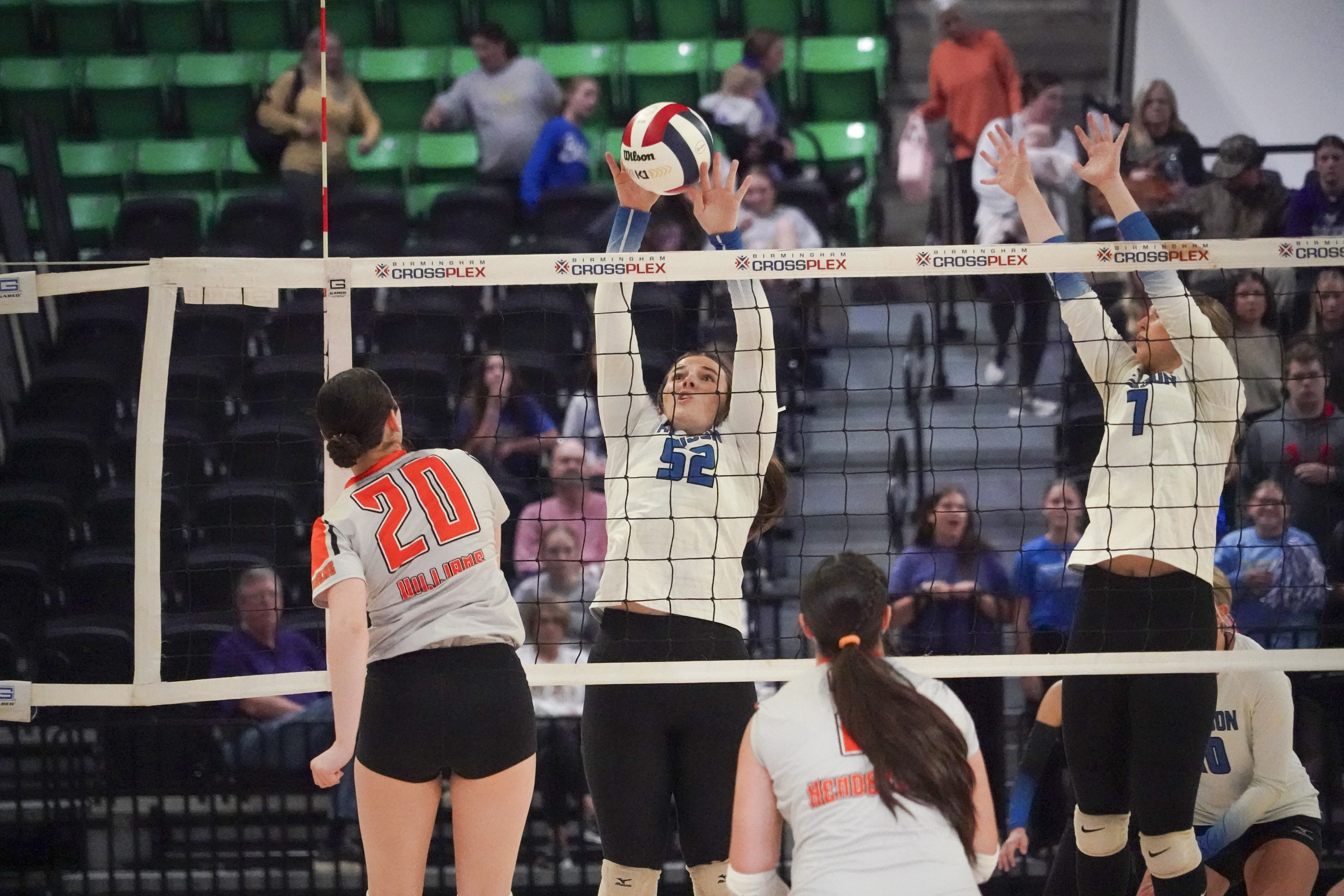 Addison 52 Karson Wyatt blocks the Meek 20 Josie Williams shot – AHSAA NOW